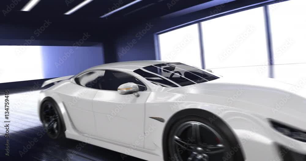 Sports car animation with futuristic dashboard display and animated V8 ...