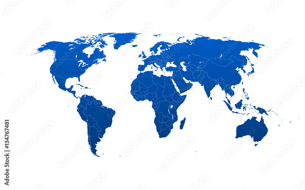 Detailed world map with counties and borders. Each country in a ...