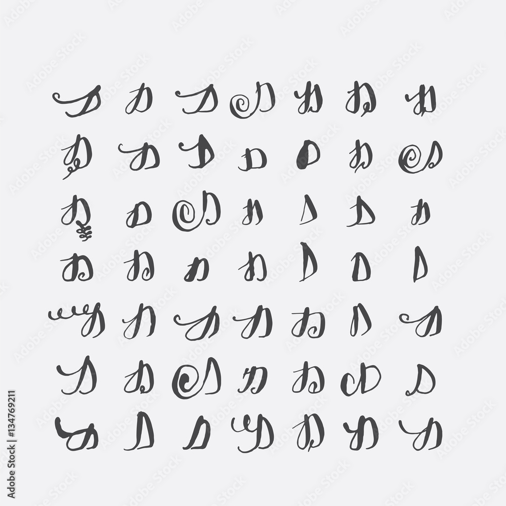 Vector set of calligraphic letters D, handwritten with pointed nib ...