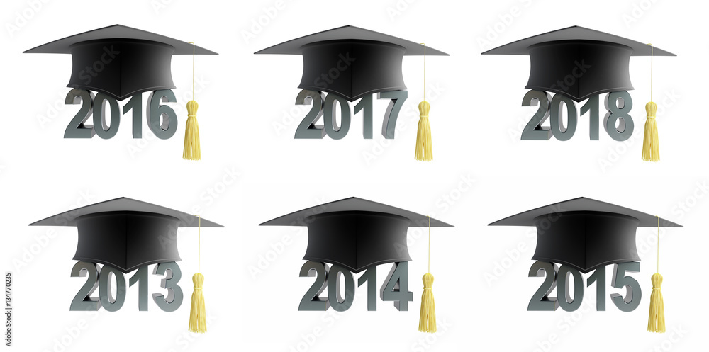 text with graduation hat set on a white background 3D illustration ...