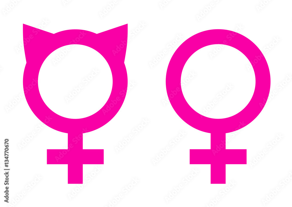 Female Solidarity Symbols Icons. Pink Cat Ears and Venus Sign. Feminist ...
