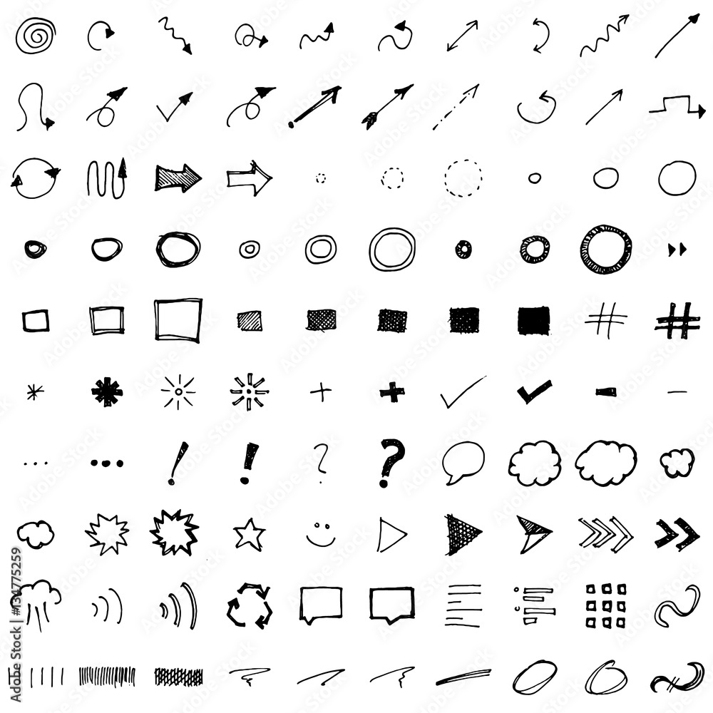 One Hundred hand drawn cartoon and comic symbols Stock Vector | Adobe Stock