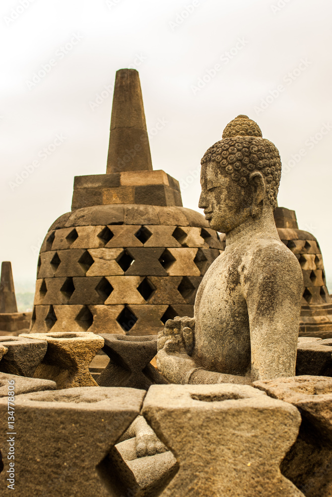 Buddha and Stupa of Borobudur Java island, Indonesia Stock Photo ...