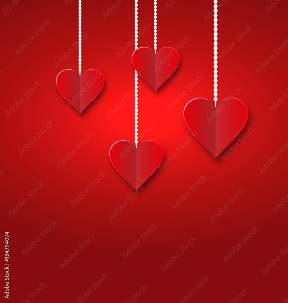 Background of hearts hanging on strings - Valentine s Day Stock ...