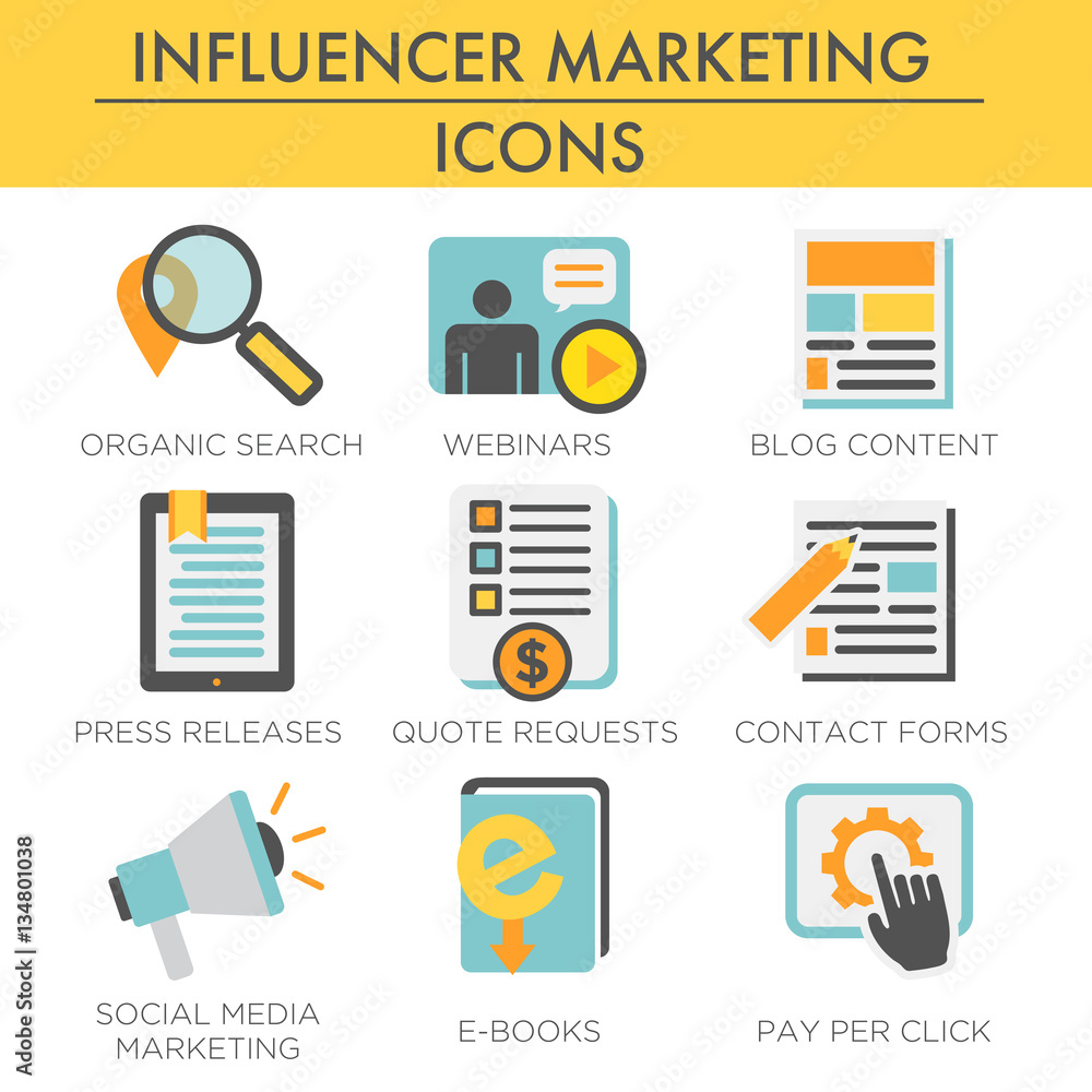 Influencer Marketing Icon Set Stock Vector | Adobe Stock
