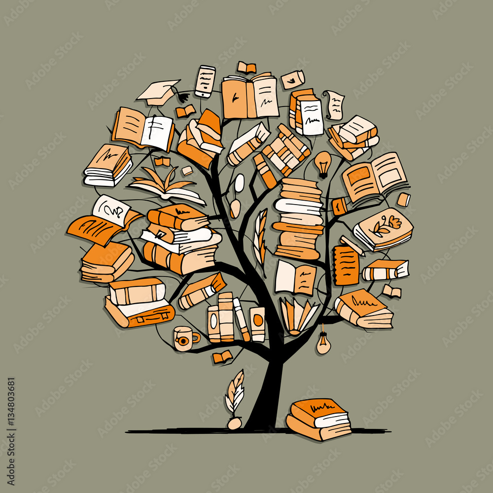 Books tree, sketch for your design Stock Vector | Adobe Stock
