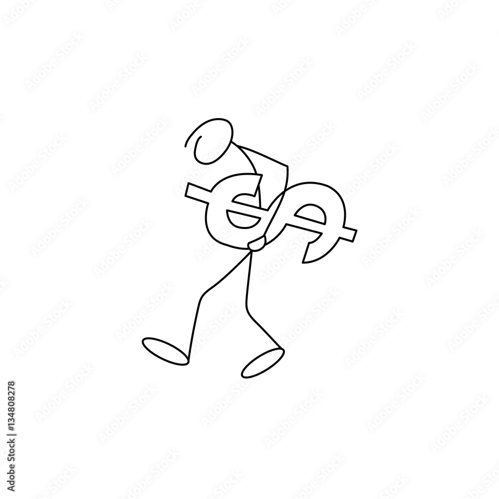Cartoon icon of sketch business man stick figure with dollars Stock ...