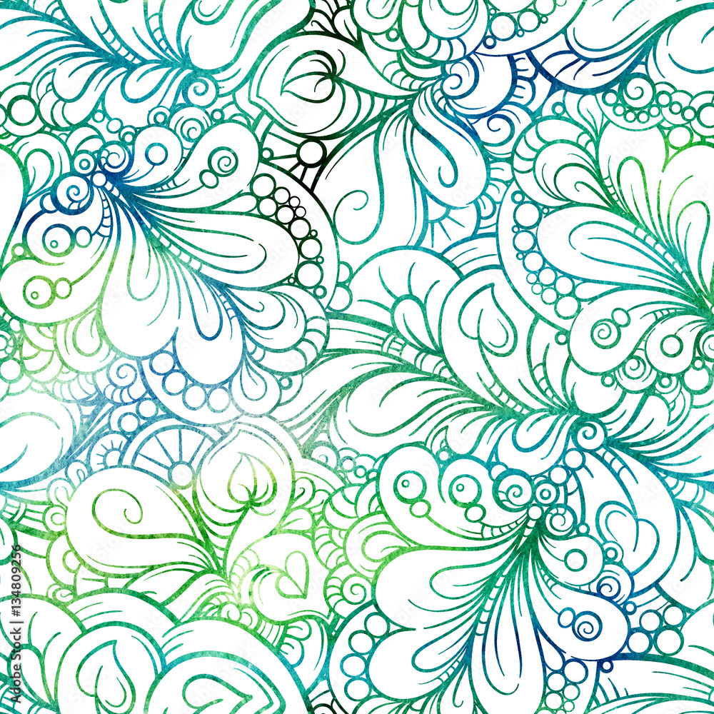 Abstract floral seamless pattern. Vibrant blue and green colors ...