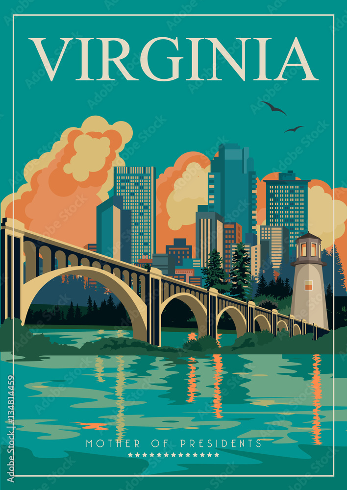 Virginia vector american poster. USA travel illustration. United States ...