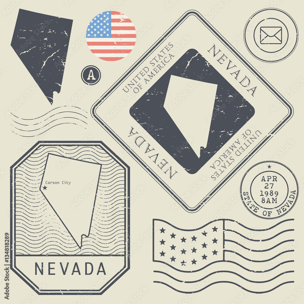 Retro vintage postage stamps set Nevada, United States Stock ...
