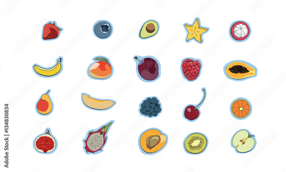 Set of colorful cartoon fruit icons, fruit icon set,collection set of ...