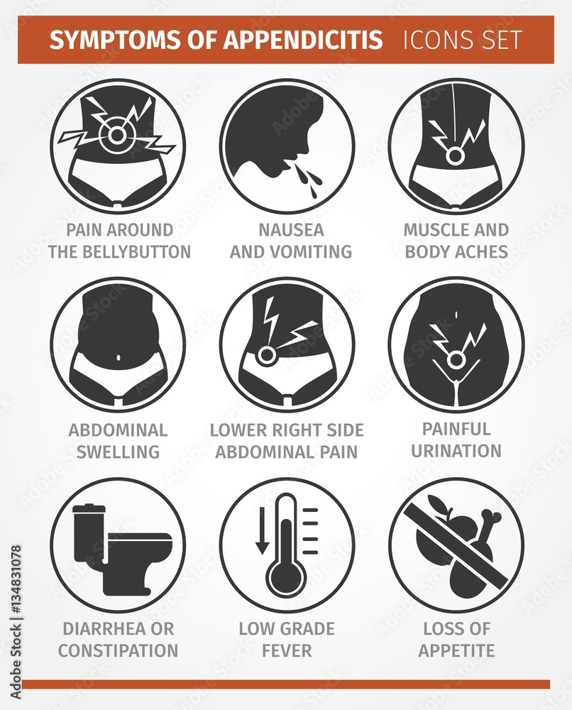 Vector infographic. symptoms of appendicitis. icon set Stock Vector ...