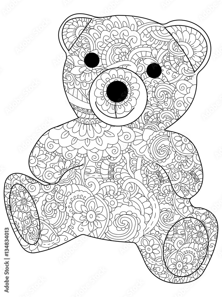 Plush toy bear coloring vector for adults Stock Vector | Adobe Stock