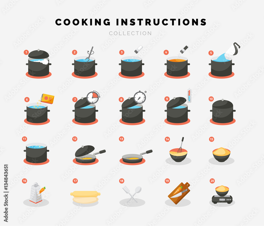 Cooking flat icons for Infographic or manual. Stock Vector | Adobe Stock