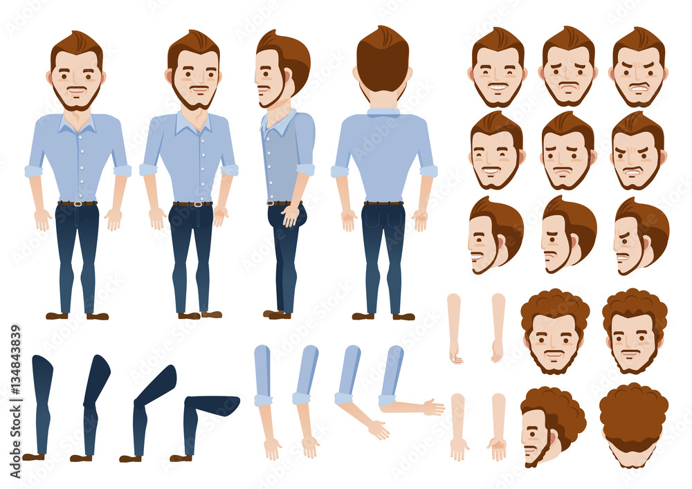 man character creation set. Icons with different types of faces and ...