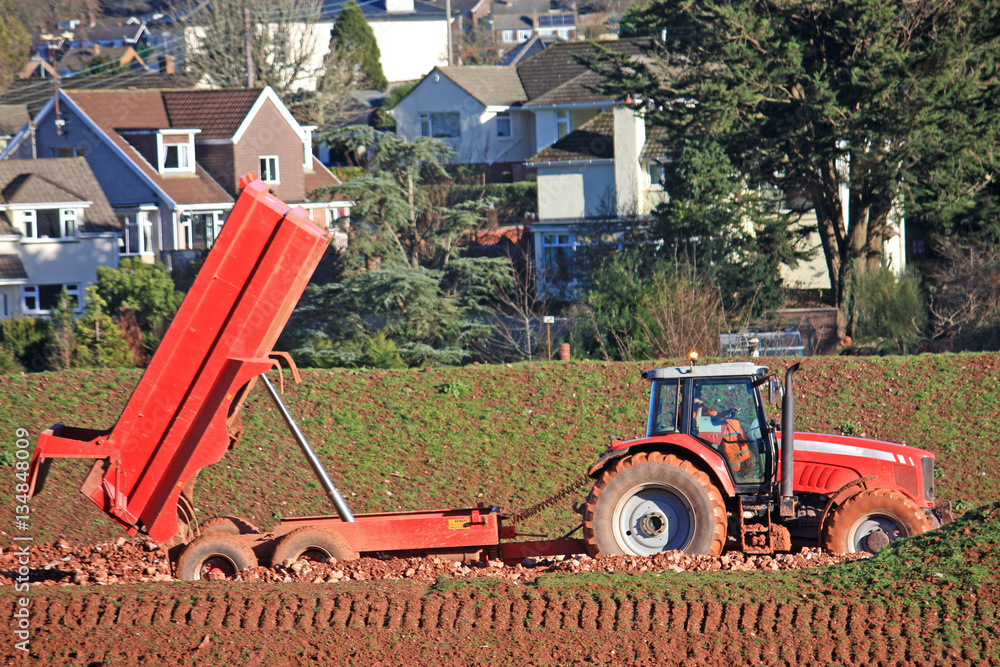 Tractor with tipper trailer Stock Photo | Adobe Stock