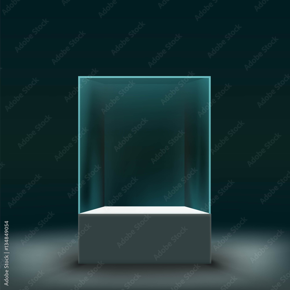 Glass showcase for the exhibition in the form of a cube. Stock v Stock ...