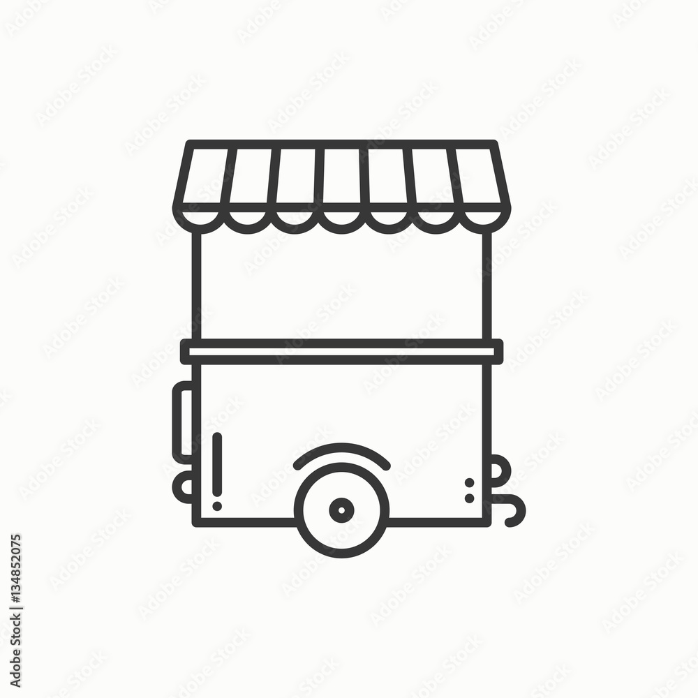 Street food retail thin line icon. Food trolley, truck, kiosk, wheel ...