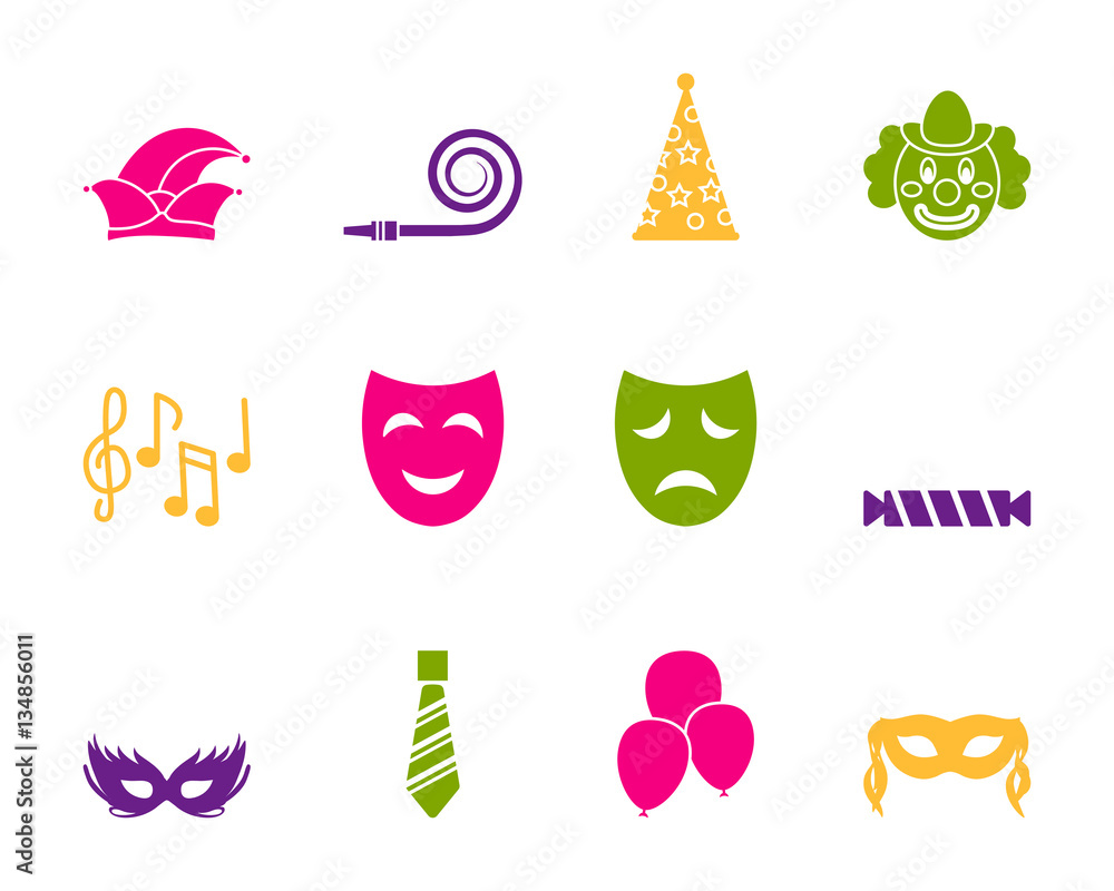 Karneval Iconset - Farbe Stock-Vektorgrafik | Adobe Stock