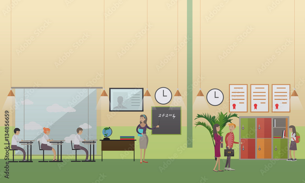 School office concept vector illustration in flat style Stock Vector ...