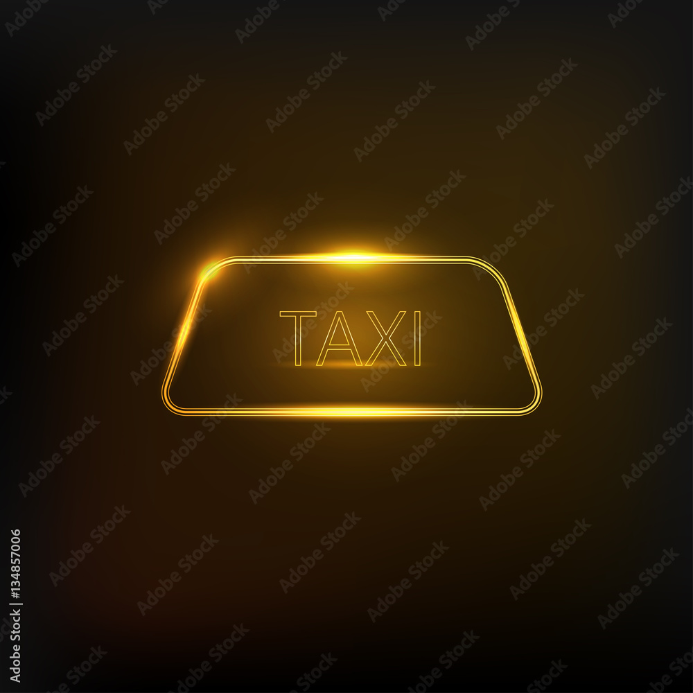 Taxi car roof sign on a black background. Neon public transport design ...