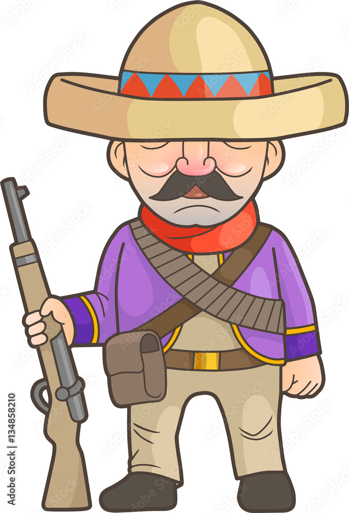 Mexican cartoon soldier with a rifle in his hand Stock Vector | Adobe Stock