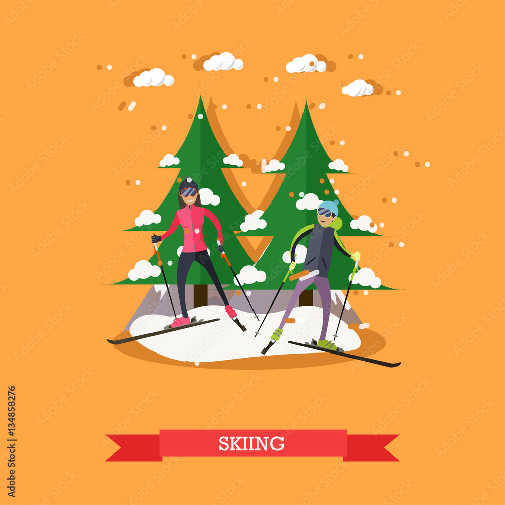 Vector illustration of people skiing in flat design Stock Vector ...