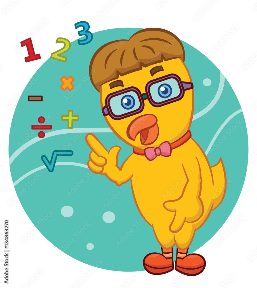 Smart Chick with Glasses with Numbers and Mathematics Symbols Cartoon ...