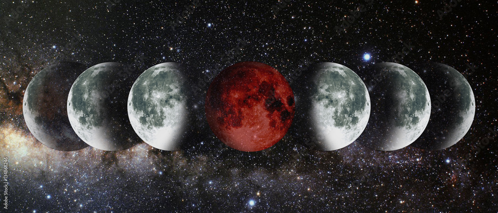 Moon lunar cycle in night sky. NASA. Stock Photo | Adobe Stock