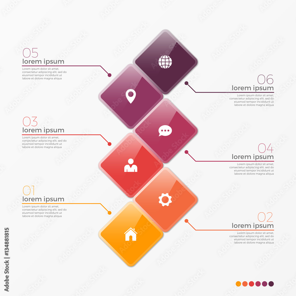 Vector 6 option infographic template with squares rounded corners for ...