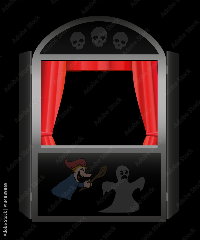Punch and judy show - creepy and spooky stage play for children - black ...