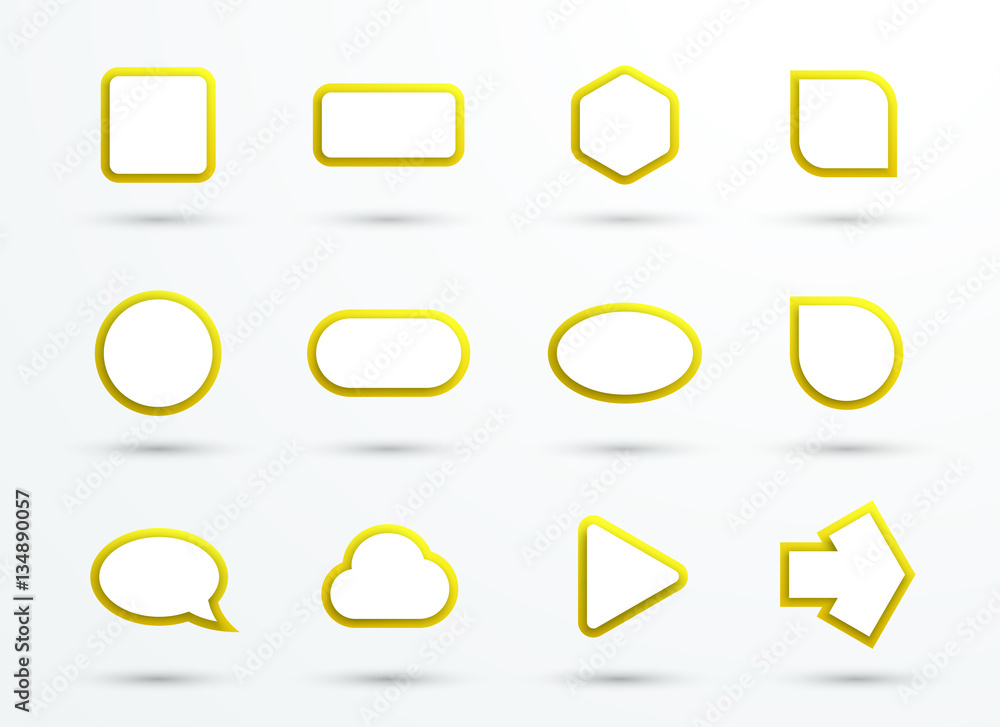 Vector 3d Yellow Text Box Frames Different Shapes Set of 12 Stock ...