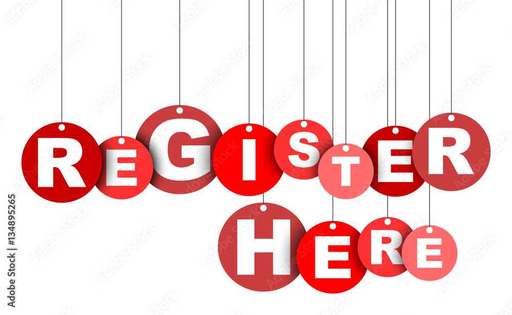 Red easy vector illustration isolated circle tag banner register here ...