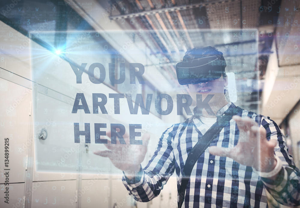 VR User in Room with Lockers Mockup Stock Template | Adobe Stock