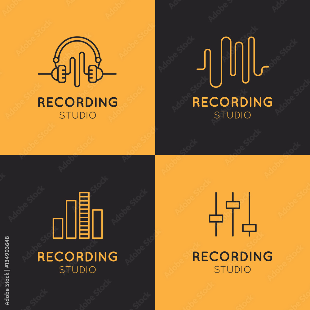Simple Vector Icon Style Music Logo Set. Recording Studio Labels ...