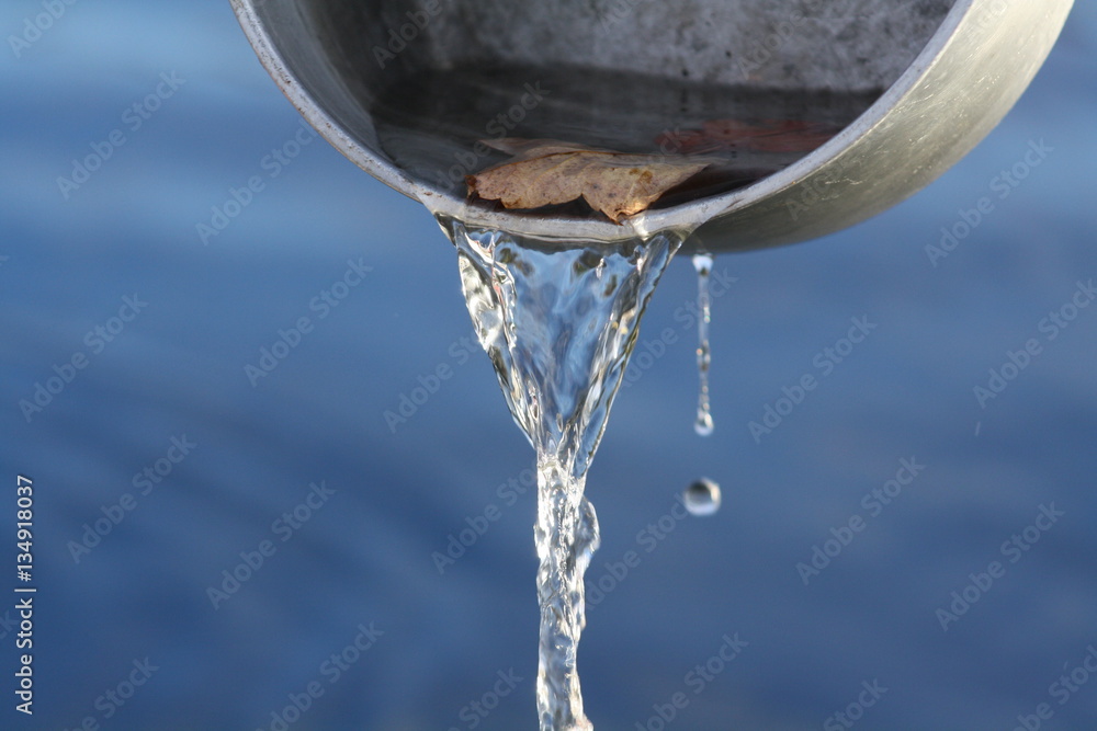 water pouring from pot with leaf hanging on Stock Photo | Adobe Stock