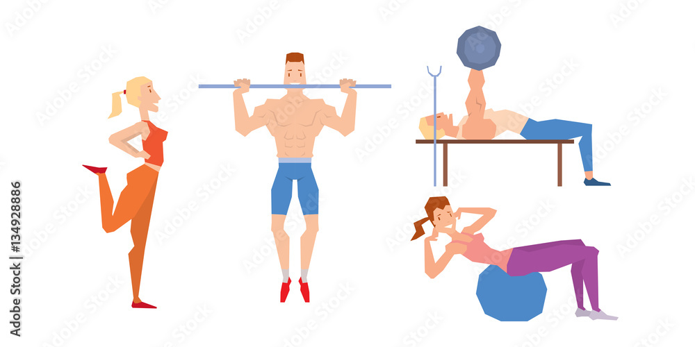 Cartoon sport gym people vector. Stock Vector | Adobe Stock