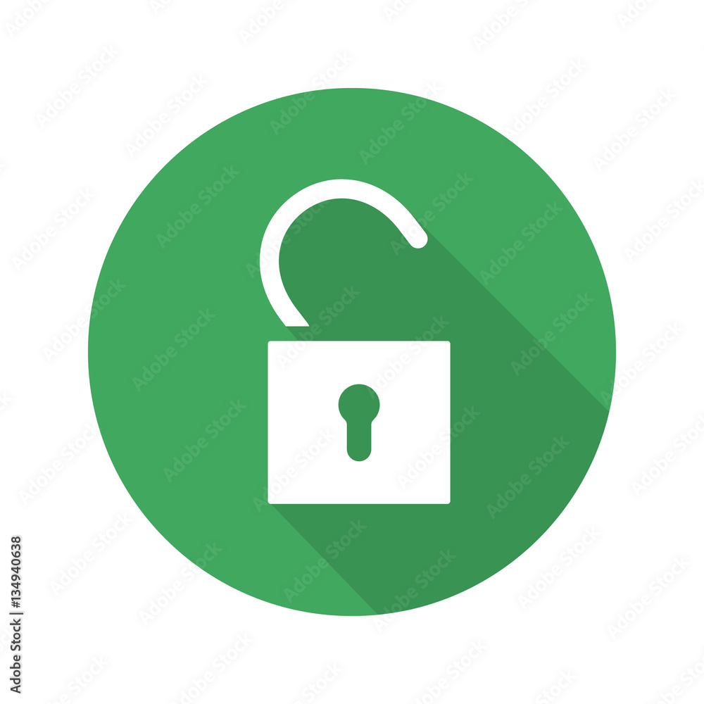 Open lock flat design long shadow icon Stock Vector | Adobe Stock