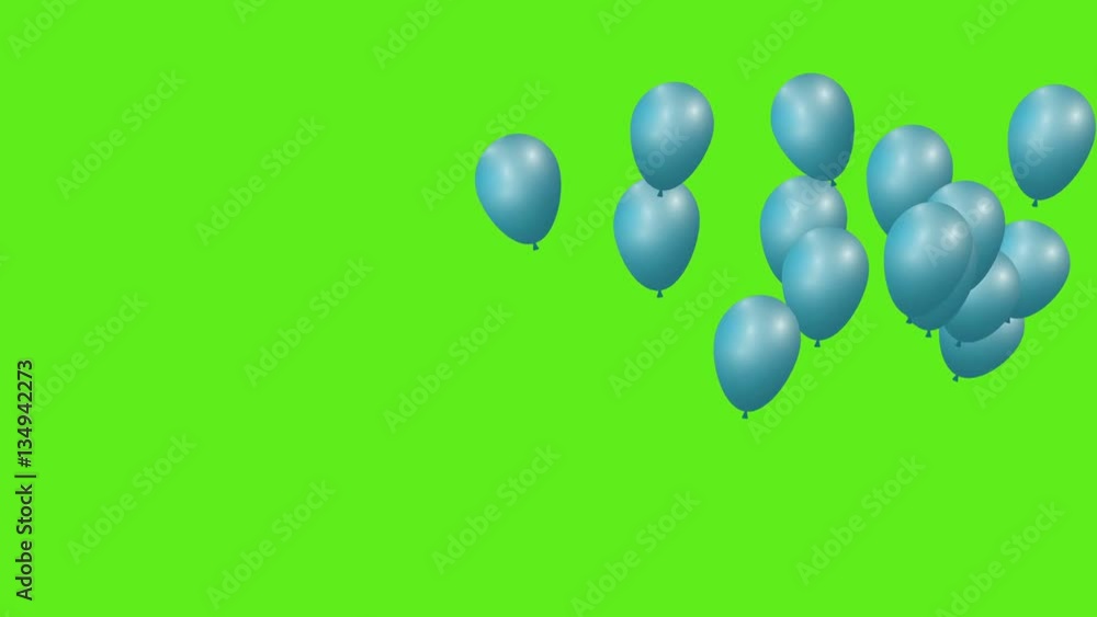 Balloons party.Flying in the Sky Green Screen.4k animation of balloons ...