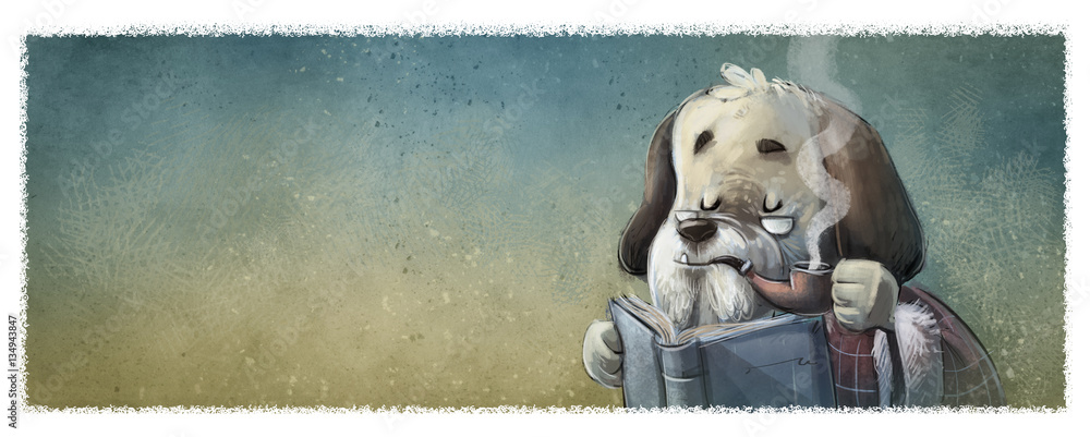 perro leyendo un libro Stock Illustration | Adobe Stock