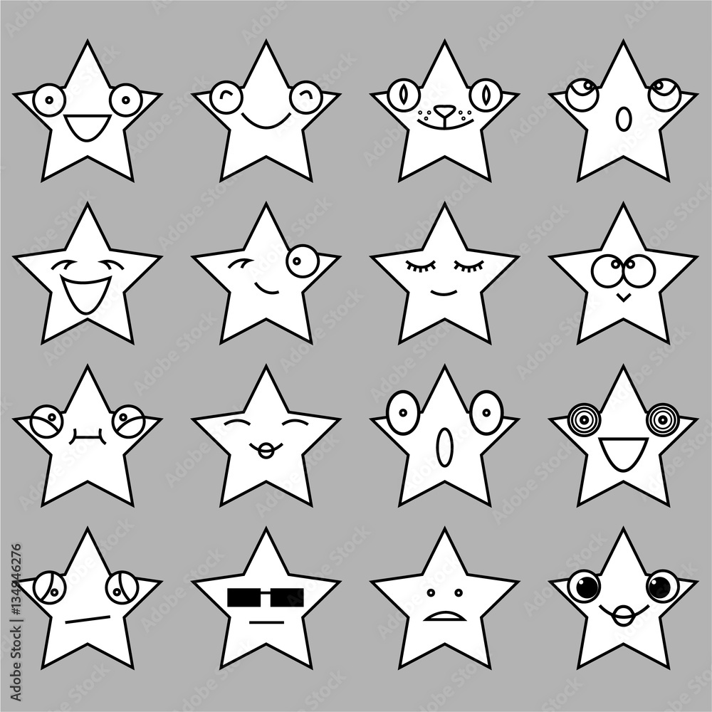 Star emoticon, web emojis set. Isolated grey background. Stock Vector ...