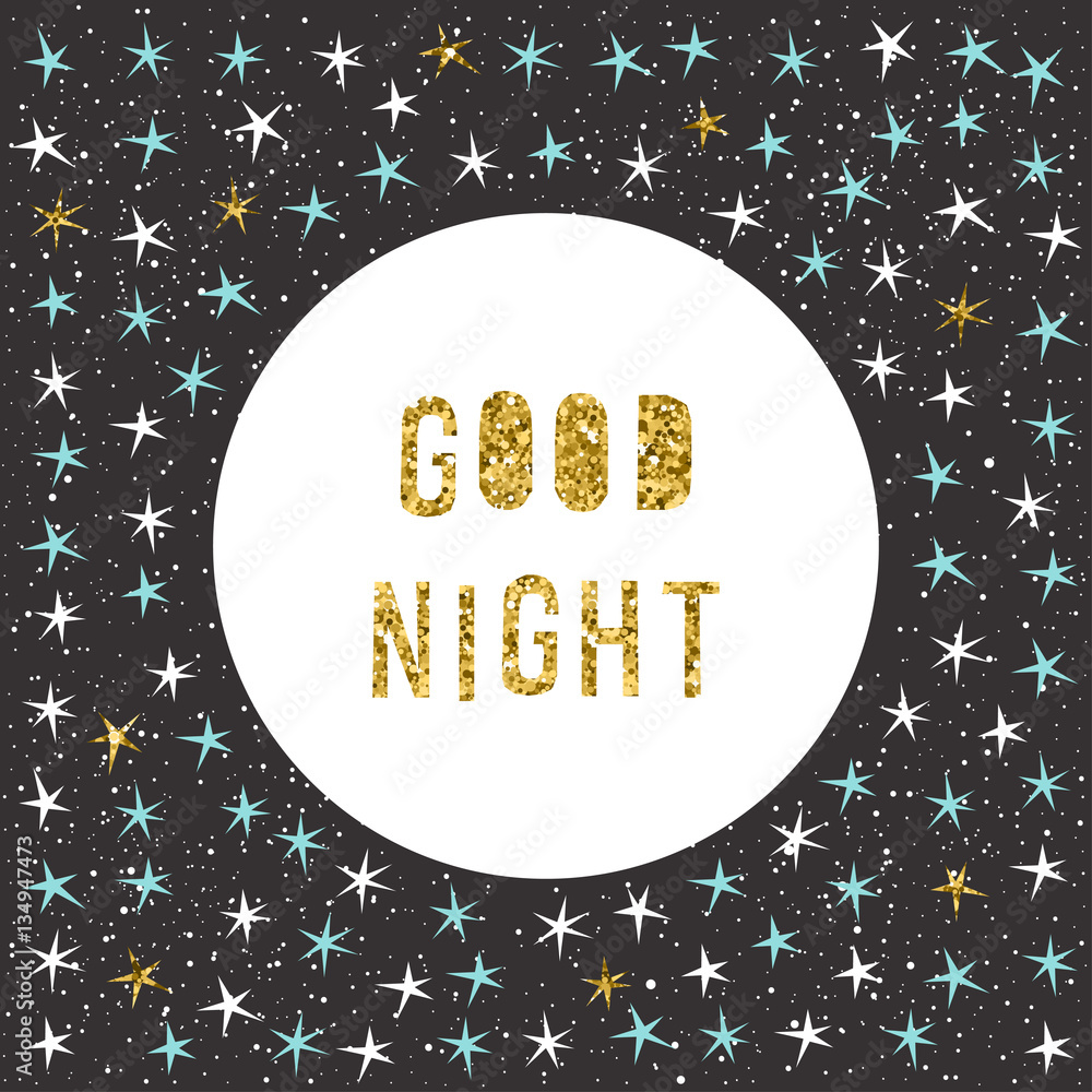 Good night card template. Gold texture. Stock Vector | Adobe Stock