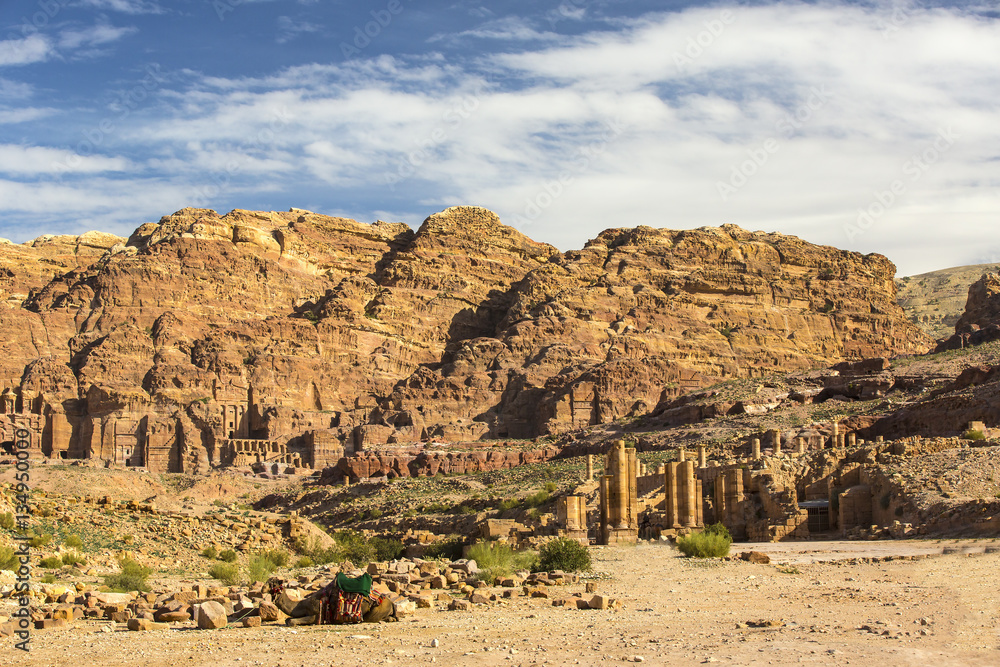 Ancient abandoned rock city of Petra in Jordan tourist attraction Stock ...