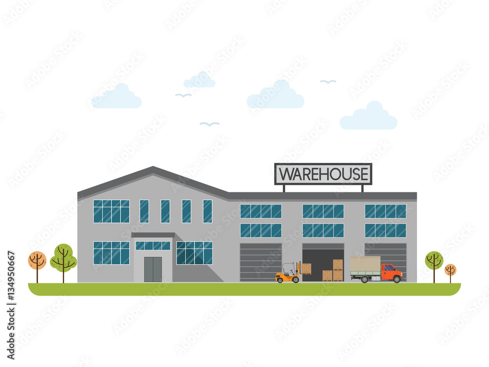 Warehouse building flat icon Stock Vector | Adobe Stock