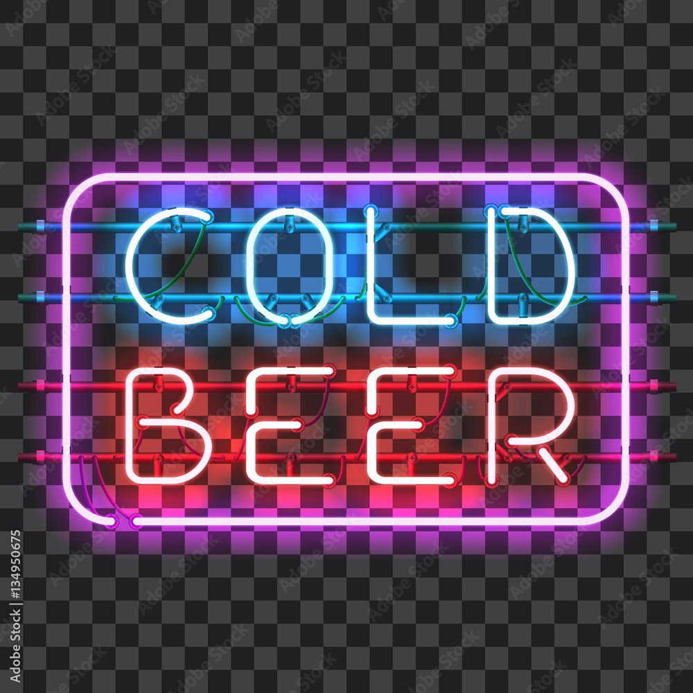 Glowing neon bar sign COLD BEER isolated on transparent background ...