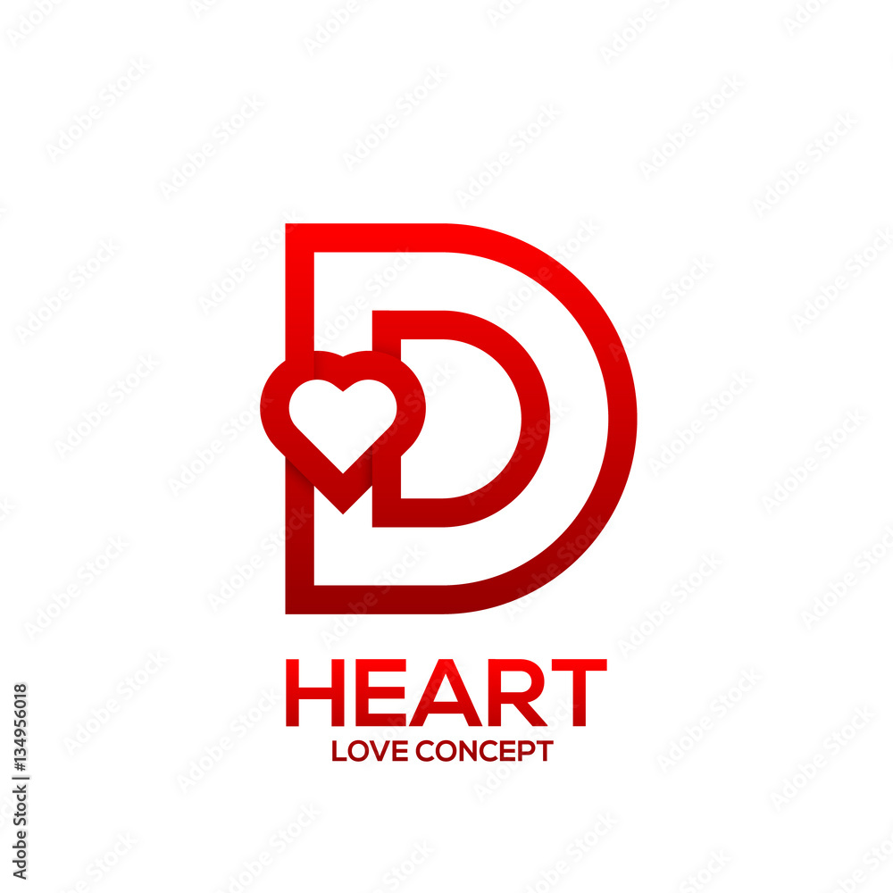 Letter D heart Red color logo,Valentine Day Love Concept Logotype Stock ...