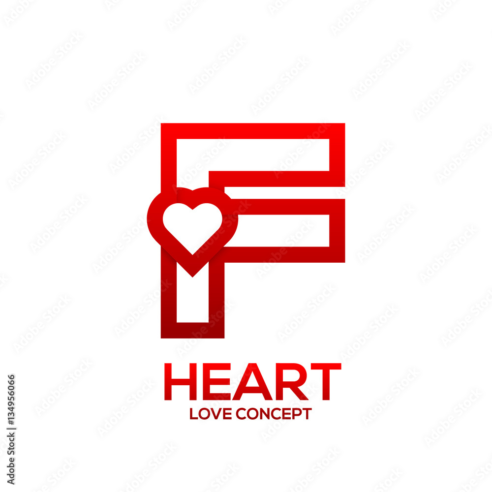 Letter F heart Red color logo,Valentine Day Love Concept Logotype Stock ...