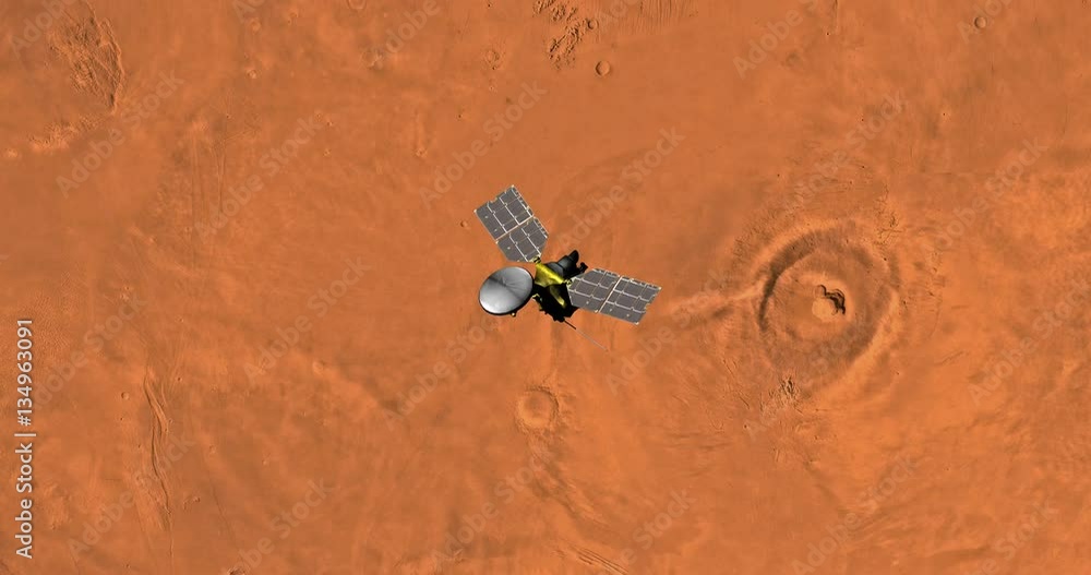 Top view of Mars Reconnaissance Orbiter in orbit above Tharsis Region ...