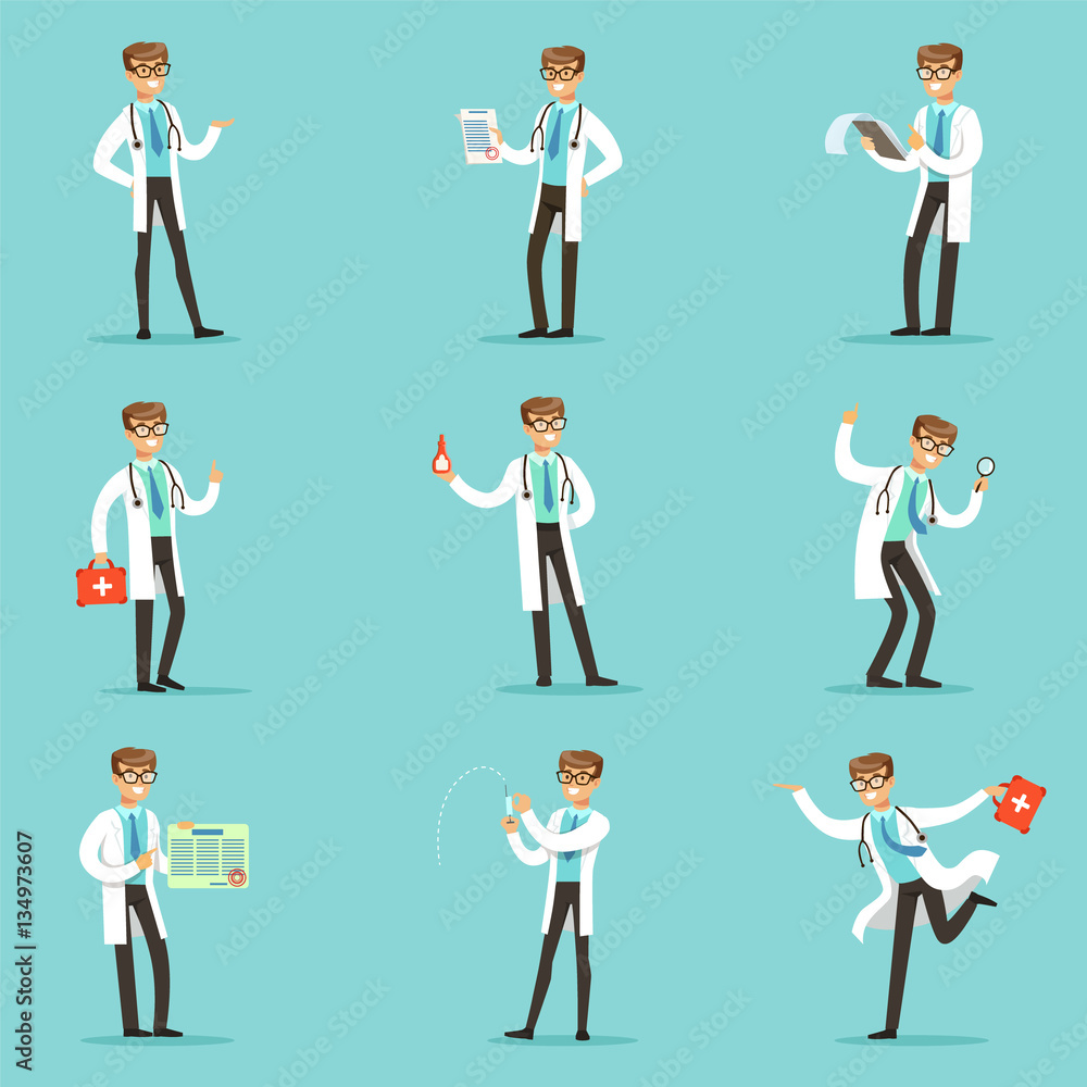 Doctor Work Process Set Of Hospital Related Scenes With Young Medical ...