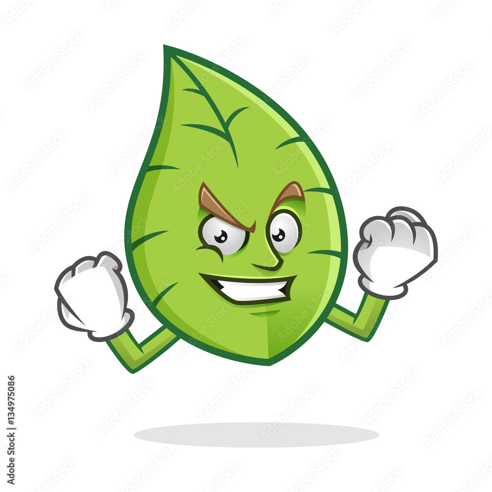 Strong and confident leaf mascot, leaves character, vector leaf cartoon ...